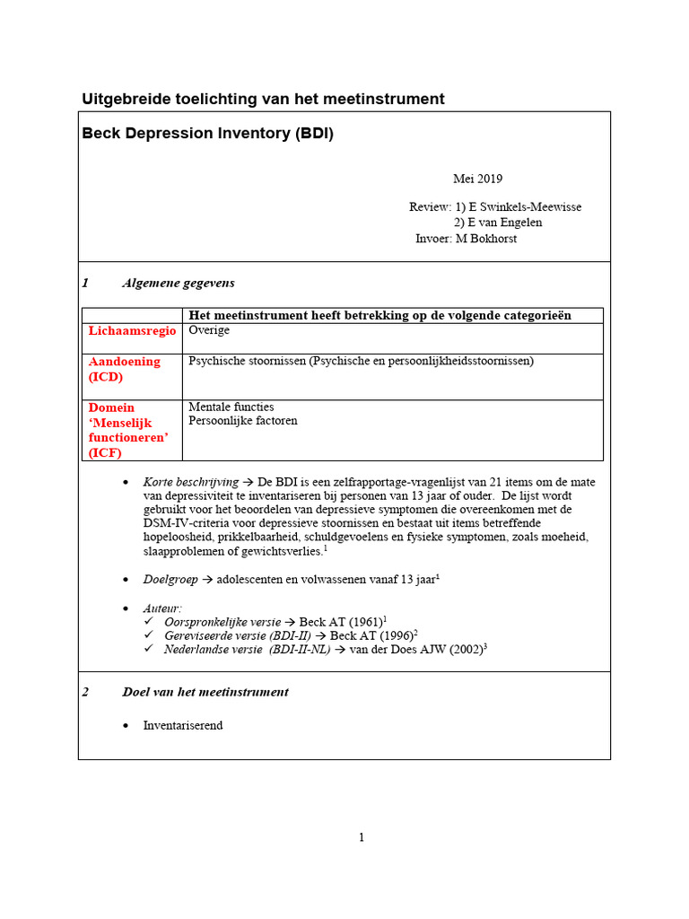 BDI Form | PDF