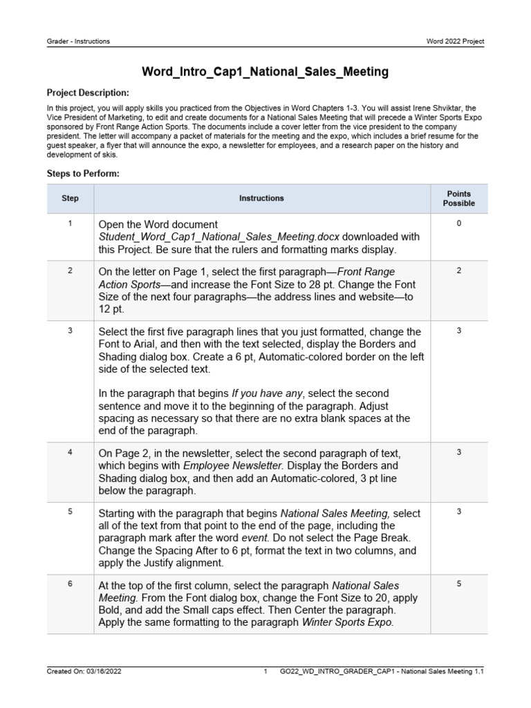 Word Intro Cap1 National Sales Meeting Instructions | PDF | Paragraph | Citation