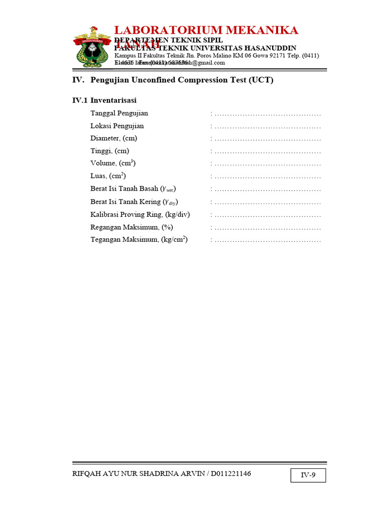Format Laporan Uct - Terzhagi | PDF