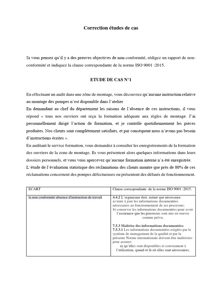 Correction Études de Cas | PDF | Audit | Système de management de la qualité