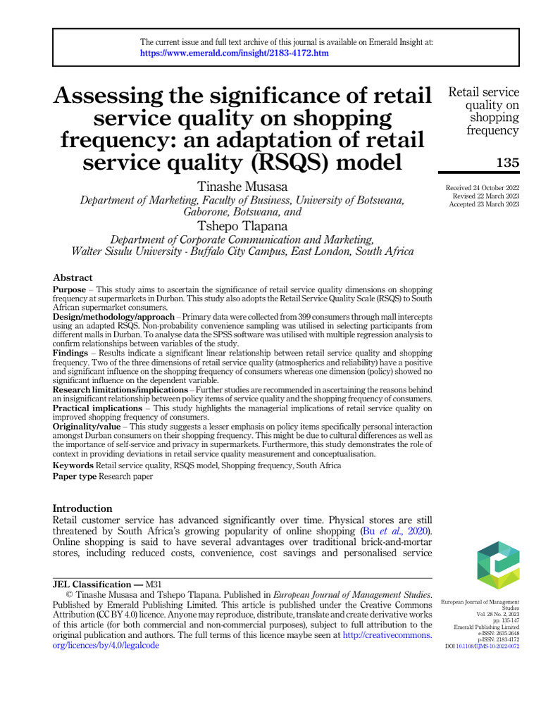 Assessing The Significance of Retail Service Quality On Shopping ...