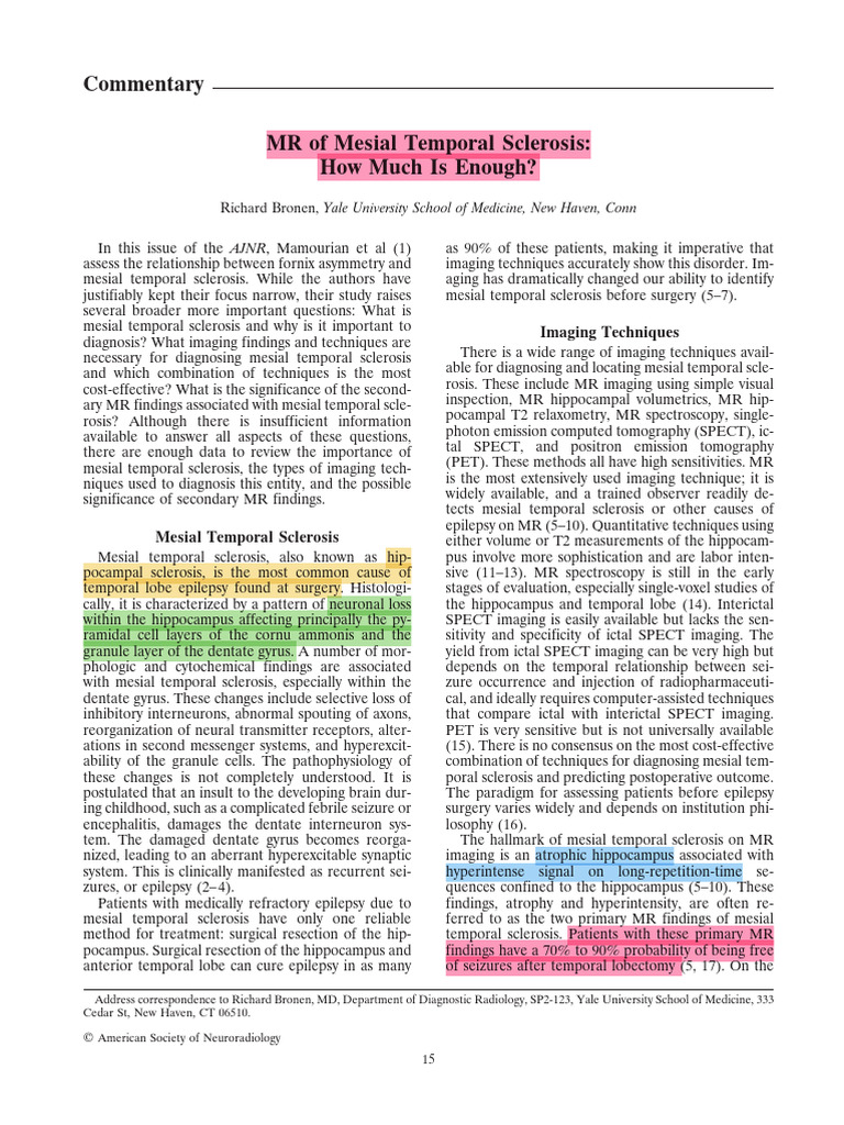 Mesial Temporal Sclerosis How Much Is Enough | PDF | Hippocampus | Temporal Lobe