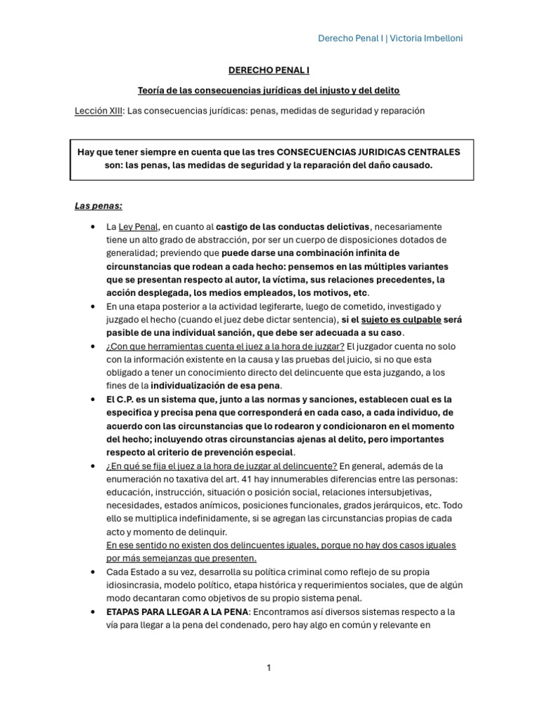 Derecho Penal I (Leccion Xiii) | PDF | Castigos | Derecho penal