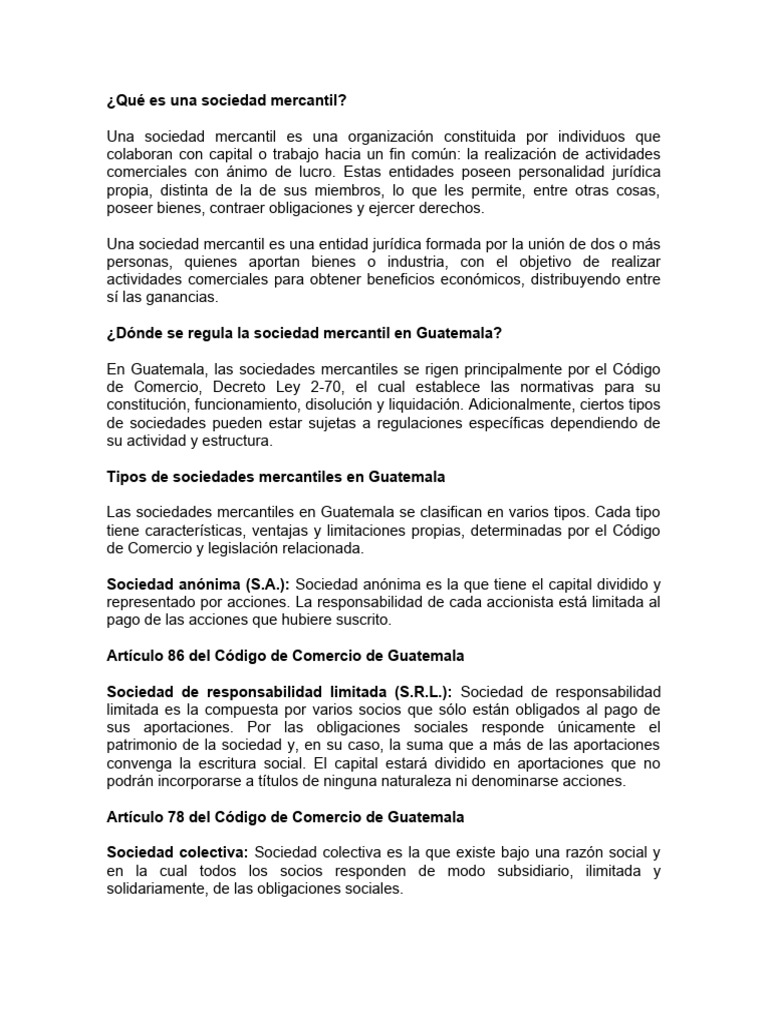 Sociedad Mercantil | PDF | Sociedad de responsabilidad limitada | Sociedad