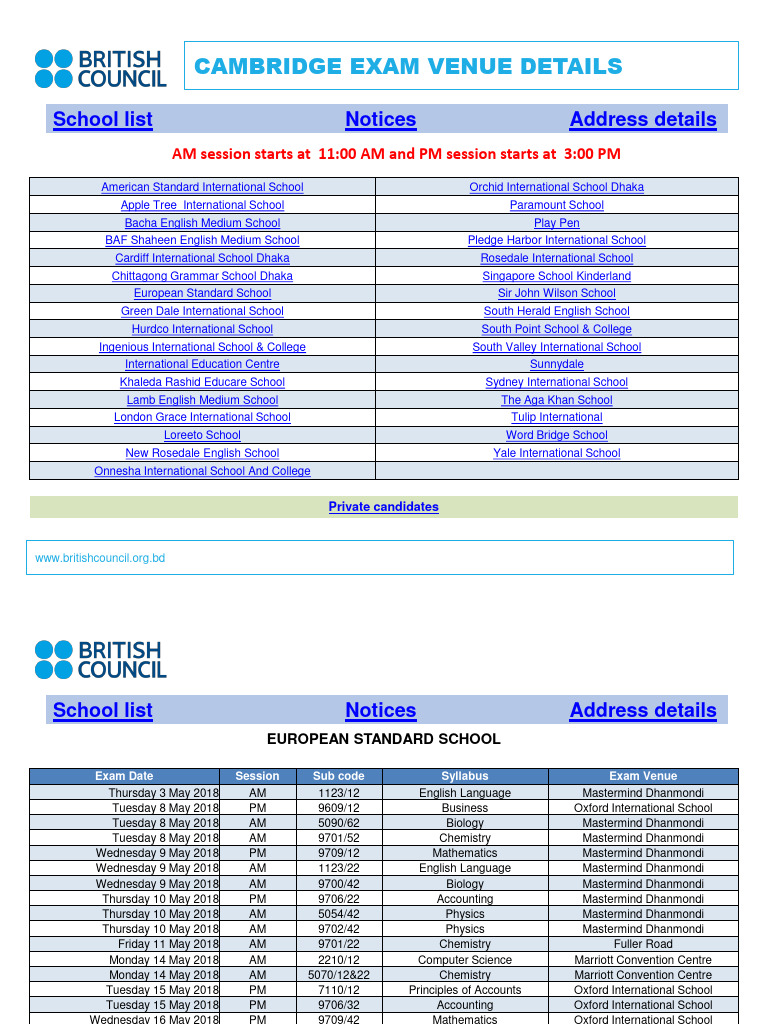 Cambridge Venue Schedule Final | PDF | University Of Oxford | Science