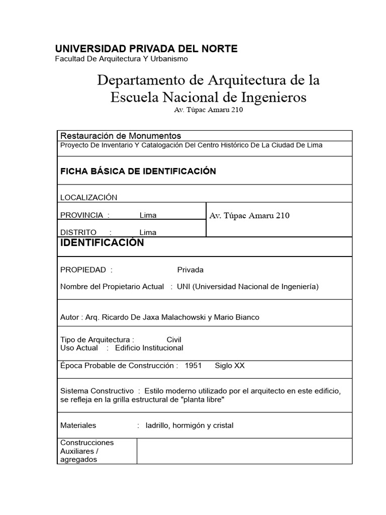 FICHA IDENTIFICACION (1) | PDF | Lima | edificio