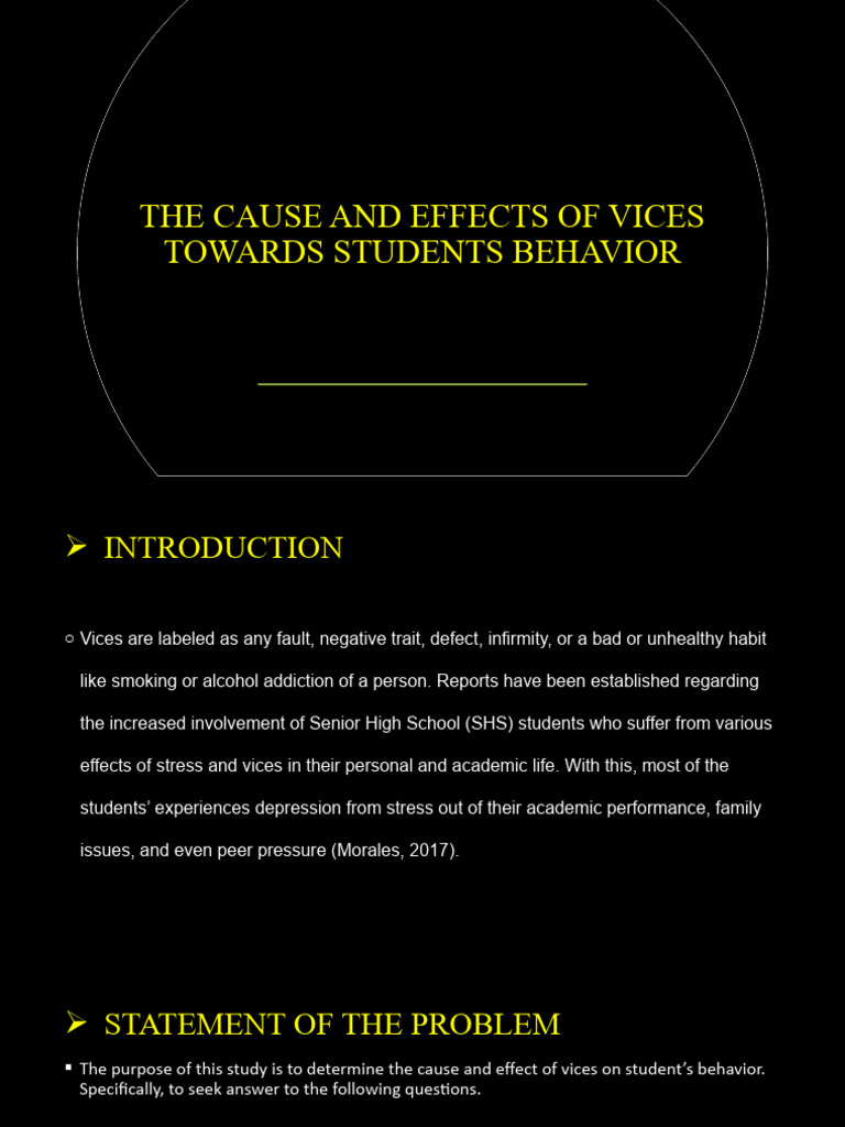THE CAUSE AND EFFECTS OF vICES TOWARDS STUDENTS | PDF | Substance Abuse ...