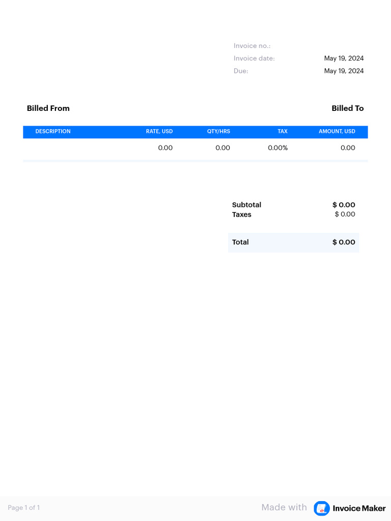 Zero Dollar Invoice Template | PDF
