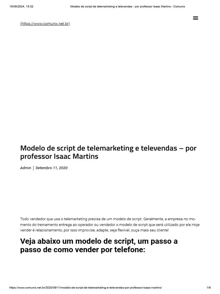 Modelo de Script de Telemarketing e Televendas - Por Professor Isaac Martins - Comunix | PDF ...