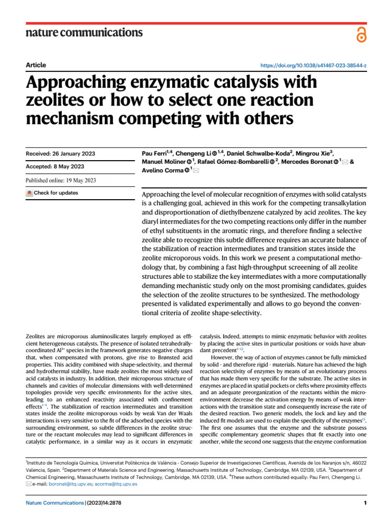 Approaching Enzymatic Catalysis With Zeolites or How To Select One ...