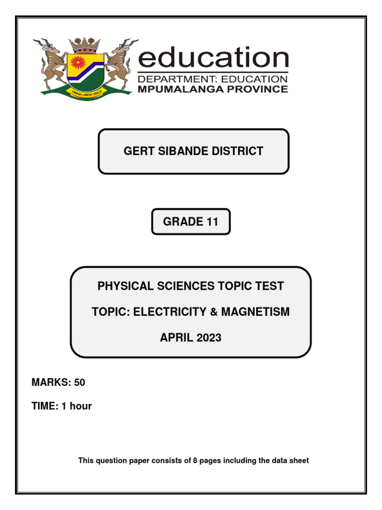 Topic Test G11 QP (Electricity & Magnetism 2023) | PDF ...
