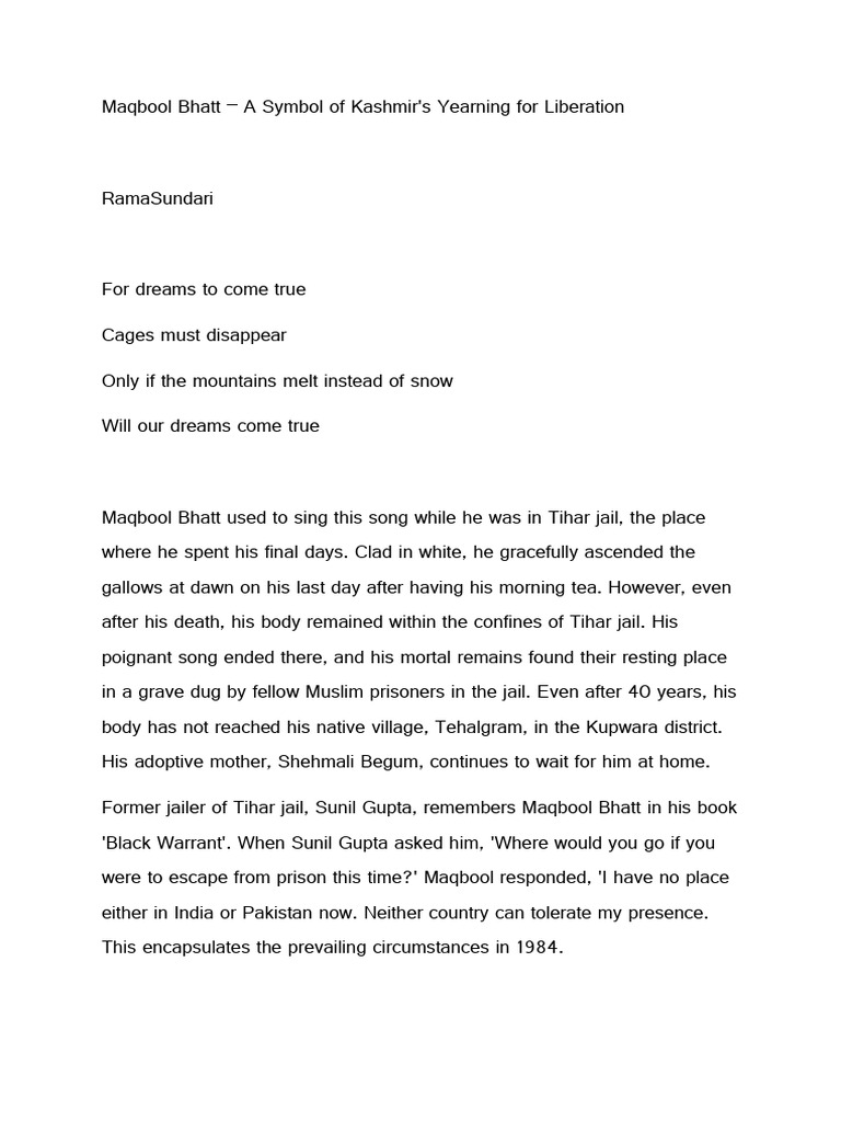 Maqbul Bhat, Rama Sundari | PDF | Politics