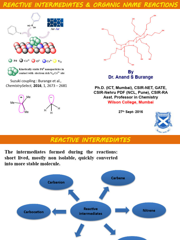 Reactive Intermediates & Organic Name Reactions | PDF | Amine | Acid