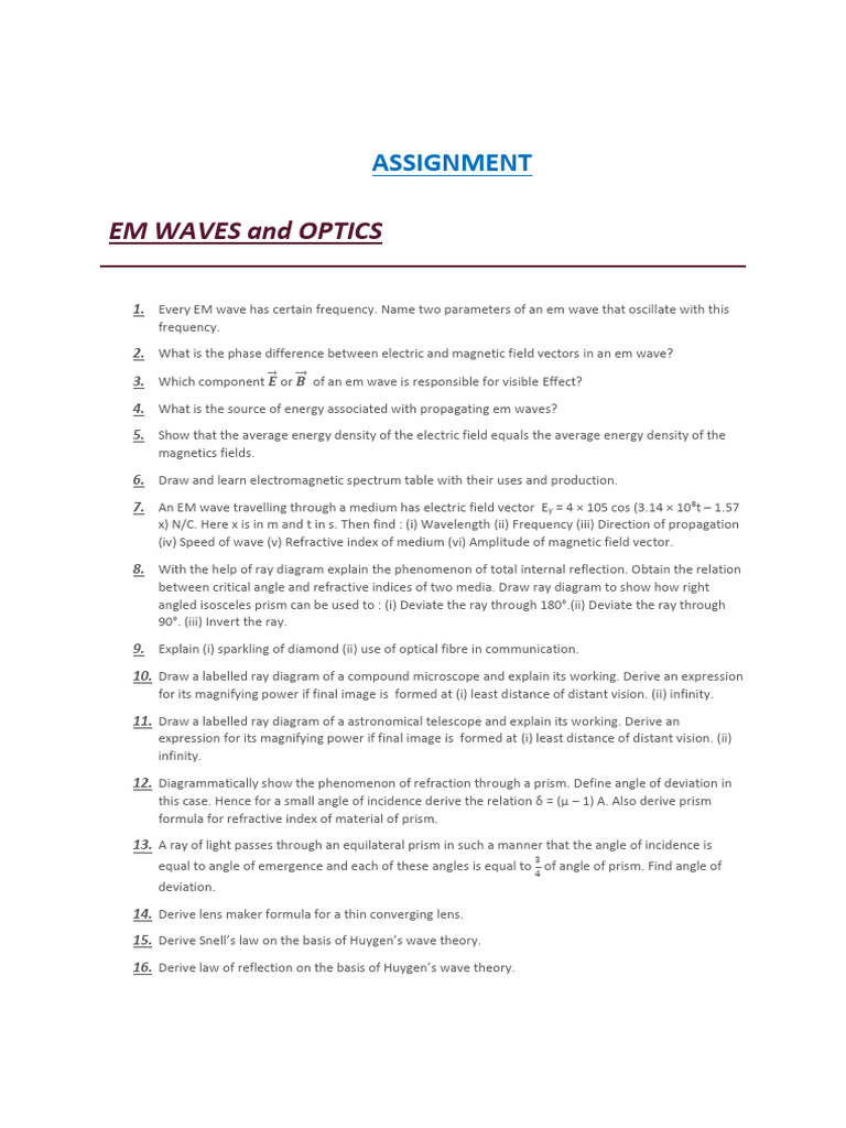 EMW and OPTICS | Download Free PDF | Waves | Electromagnetic Radiation