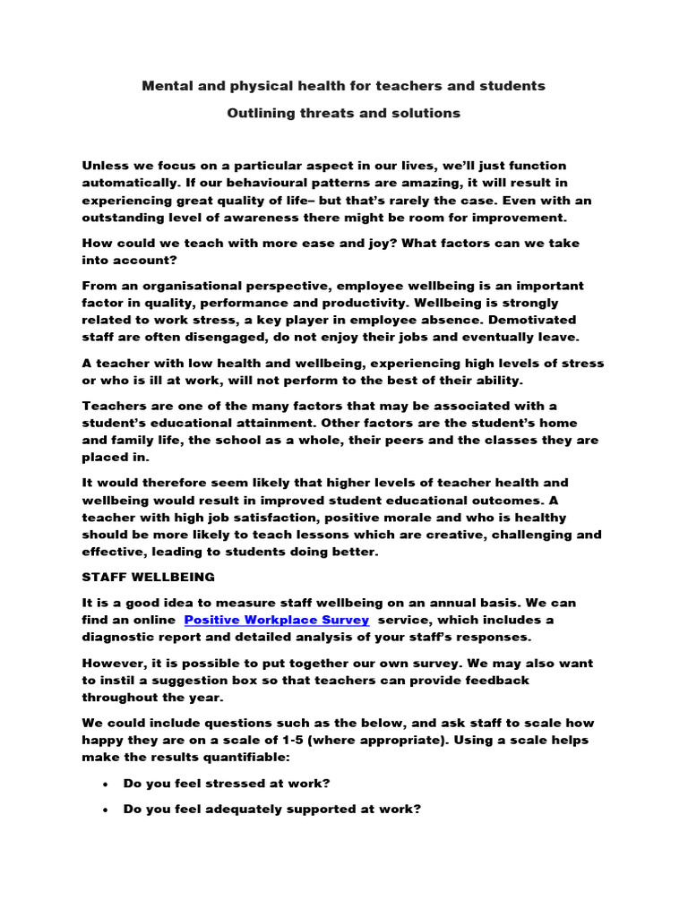 Enhancing Teacher and Student Wellbeing | PDF | Psychological Resilience | Mental Health