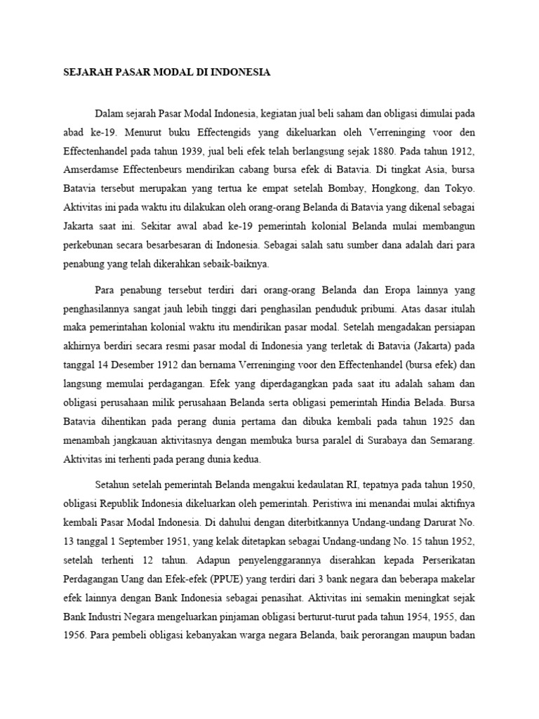 Sejarah Pasar Modal Di Indonesia | PDF