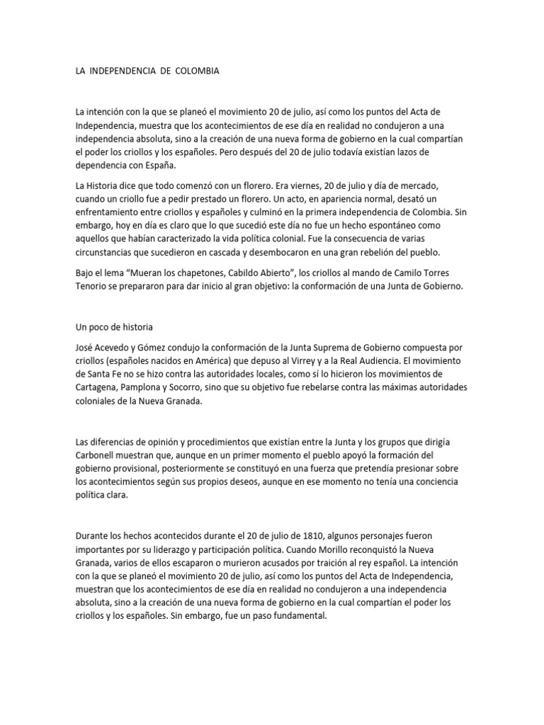La Independencia de Colombia | PDF | Colombia | América del Sur