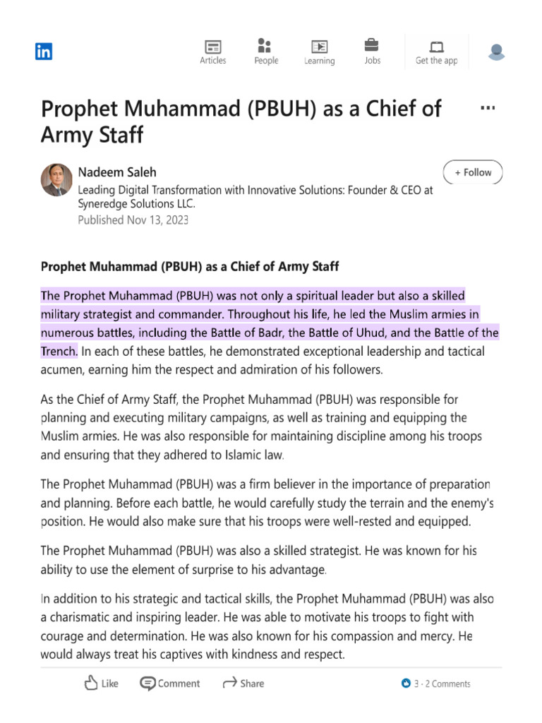 Prophet Mohammed As A Chief Staff | PDF