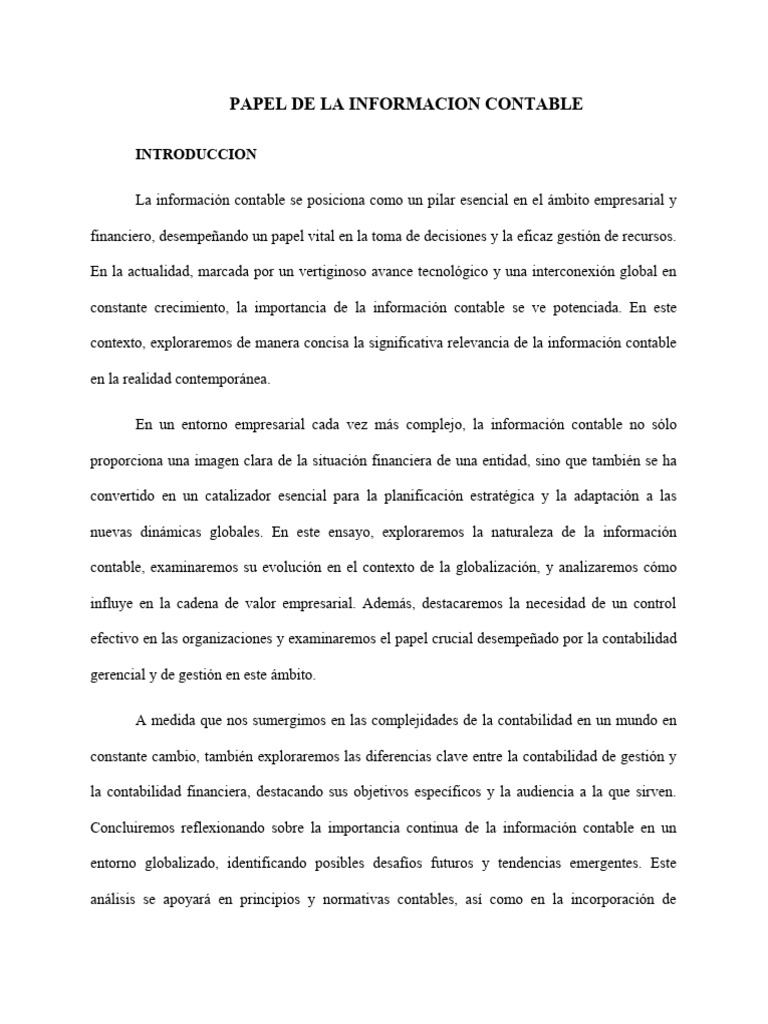 Papel de La Informacion Contable | PDF | Contabilidad | normas internacionales de INFORMACION ...