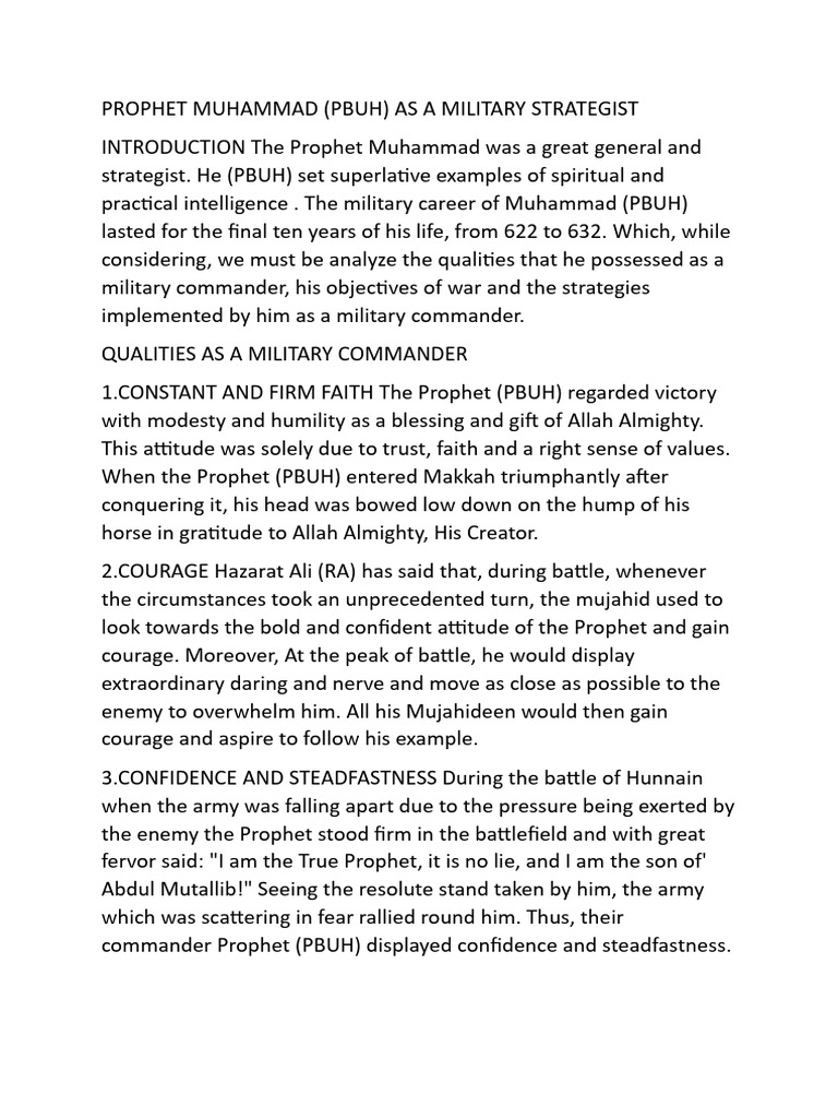 Muhammad (PBUH) as a Military Strategist | PDF | Muhammad | Humility