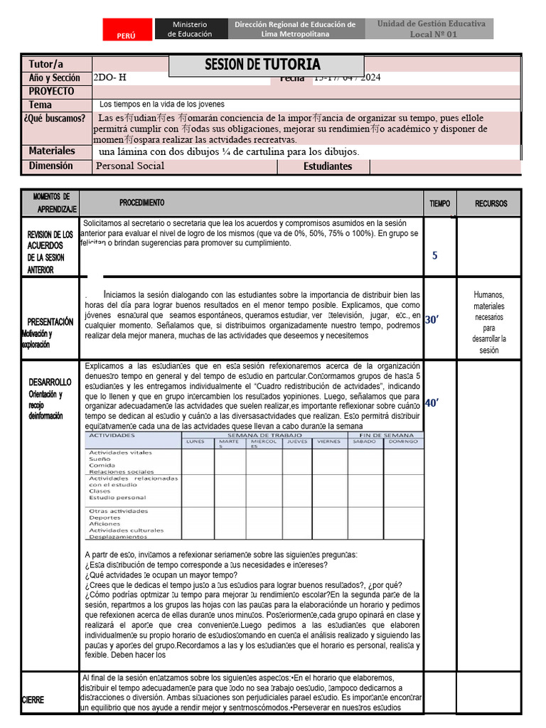 SESION DE TUTORIA 2DO SEC (1) | PDF | Aprendizaje