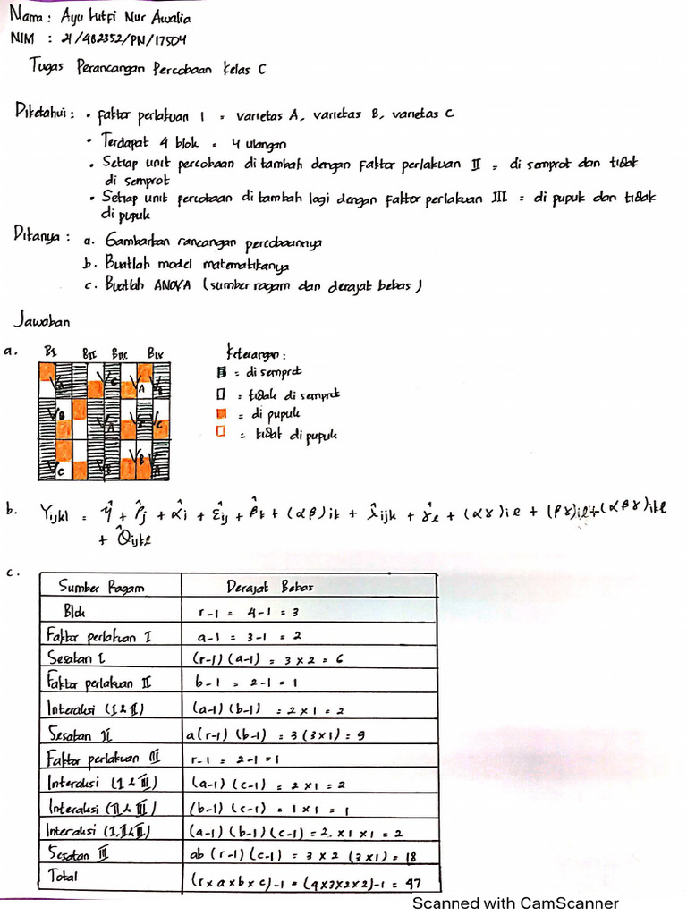 Ayu Lutfi Nur Awalia - 482352 - Tugas Desain Faktorial Dan Split Plot | PDF