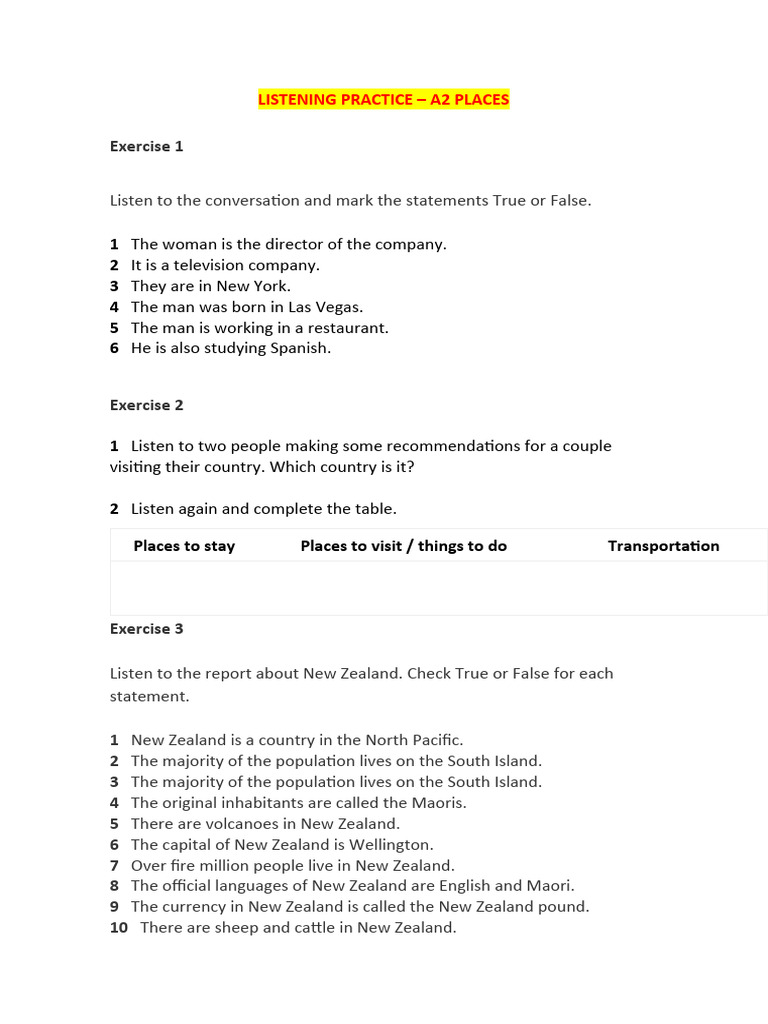 A2 Listening Practice: Places | PDF
