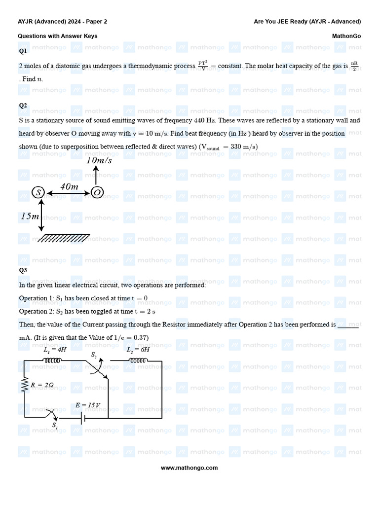 AYJR Advanced 2024 Paper 2 Questions | PDF | Photoelectric Effect ...