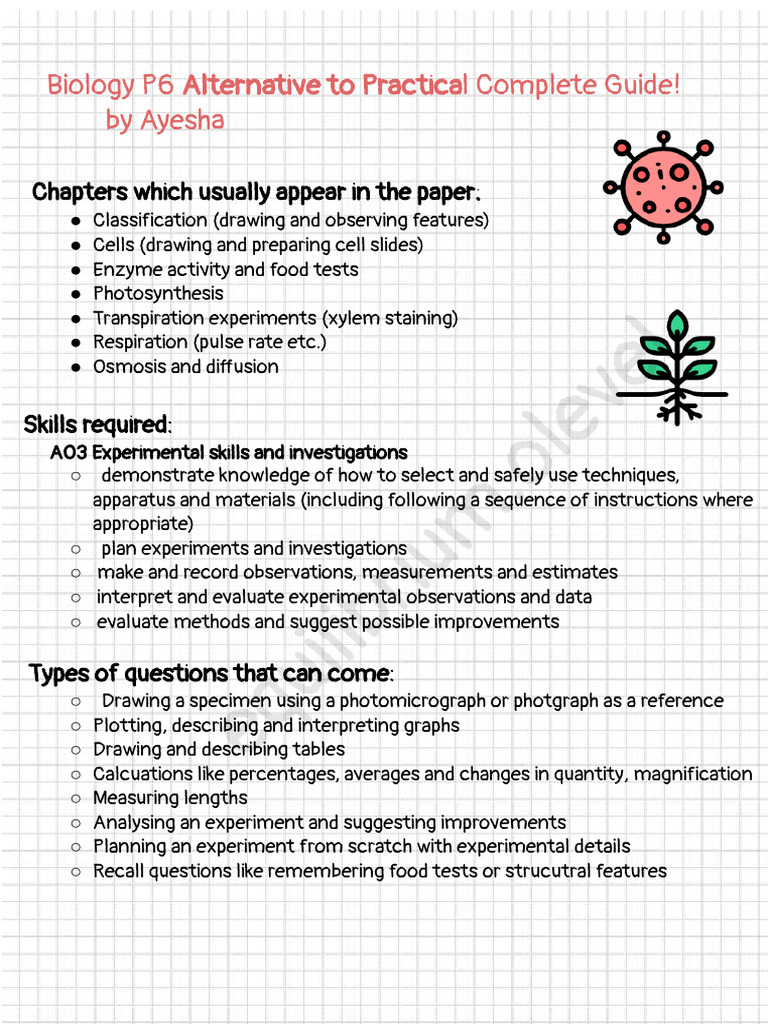 Biology P6 Alternative Practical Guide | PDF | Chart | Leaf