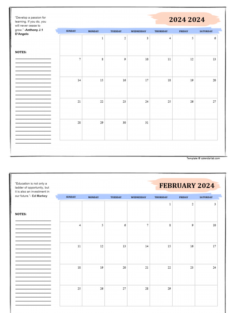 2024 Student Calendar With Note Space | PDF
