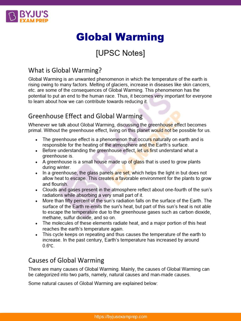 Global Warming Upsc Notes 72 | PDF | Greenhouse Effect | Climate Change