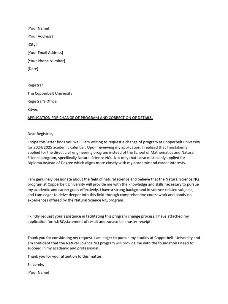 Application For Change of Program Sample | PDF | Career & Growth | Business