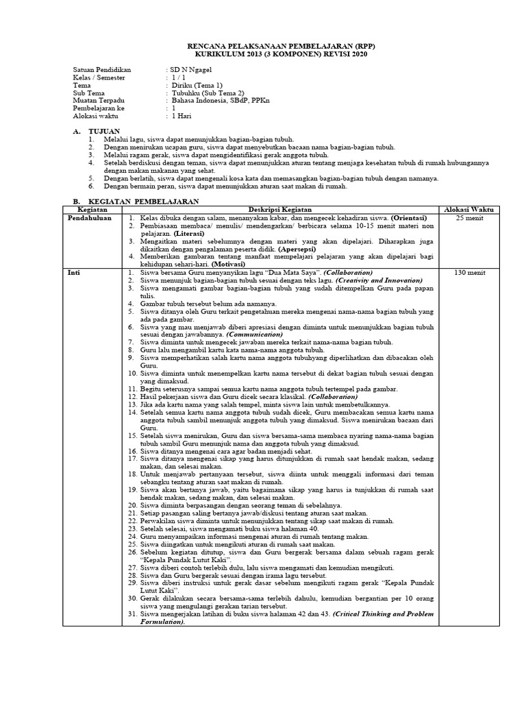 Rencana Pelaksanaan Pembelajaran (RPP) Kurikulum 2013 (3 Komponen ...