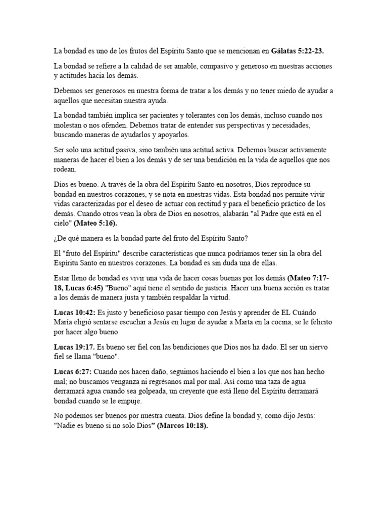 La Bondad Es Uno de Los Frutos Del Espíritu Santo Que Se Mencionan en Gálatas 5 | PDF | Fruto ...