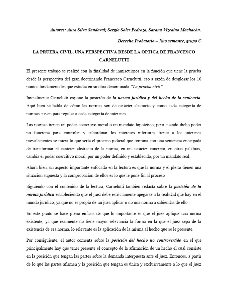 Ensayo La Prueba Civil - Silva, Soler, Vizcaino - 7C | PDF | Verdad ...