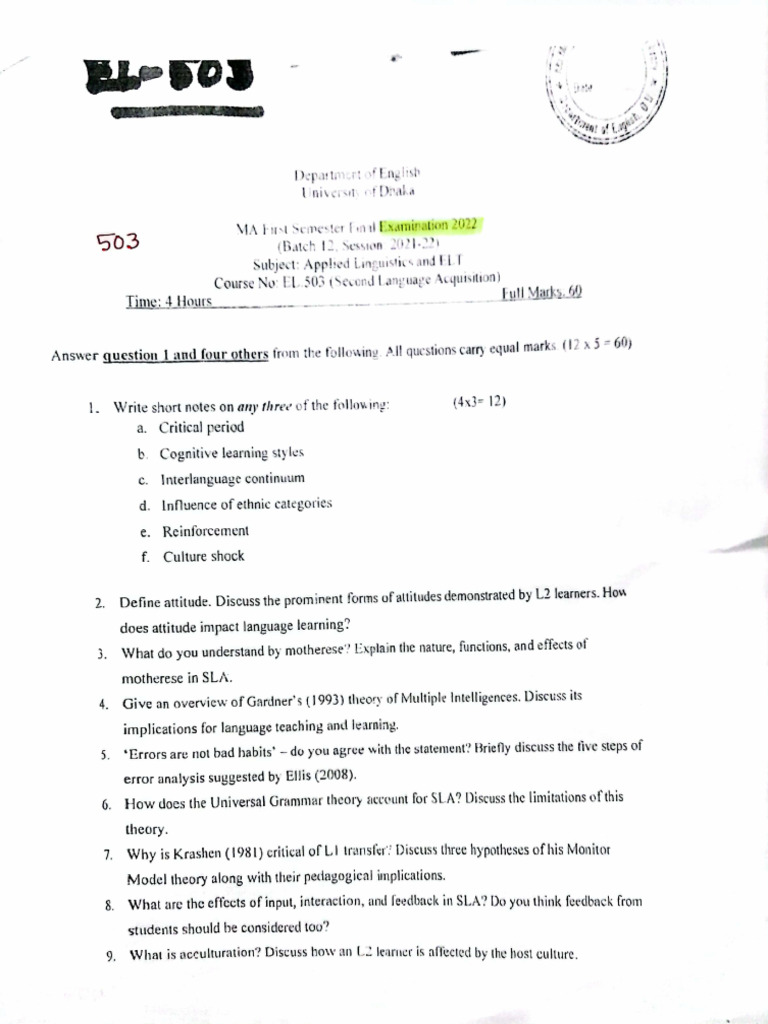 EL-503 (Semester Final Questions) | PDF