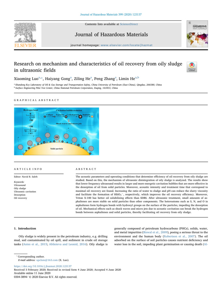 Research On Mechanism and Characteristics of Oil Recovery From Oily ...