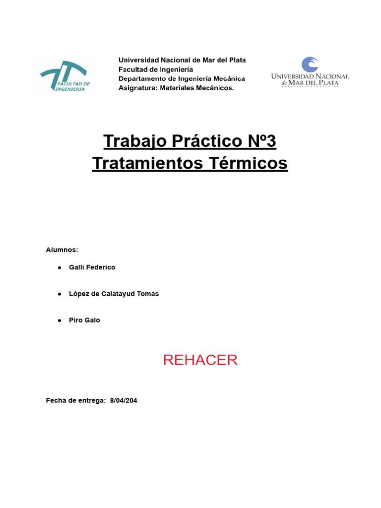 Tp3 Grupo 2 Corregido | PDF | Tratamiento a base de calor | Acero