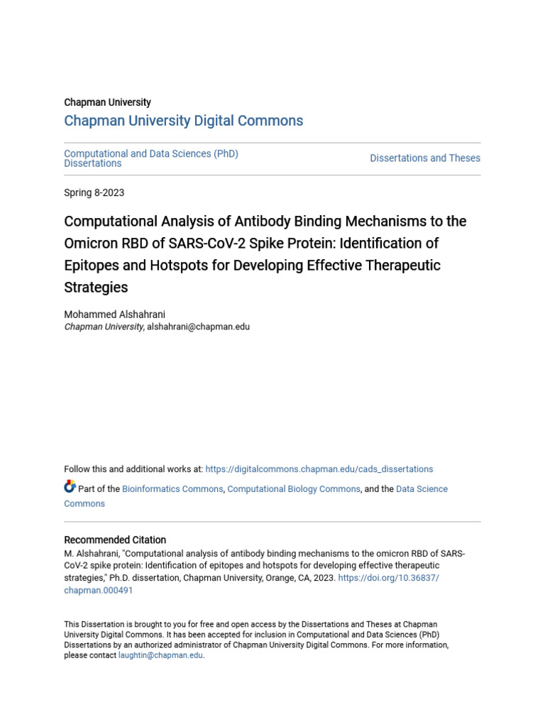 Computational Analysis of Antibody Binding Mechanisms to the Omic | PDF | Virus | Antibody