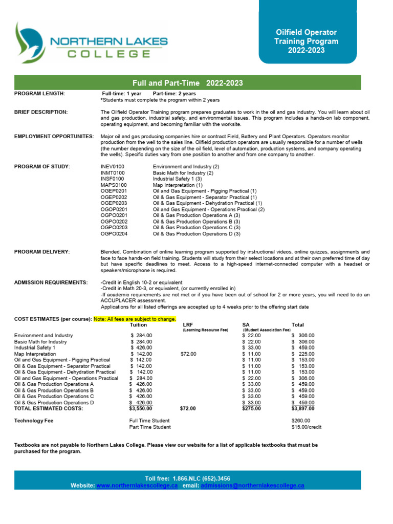 Oilfield Operator 2022-23 | PDF | Fee | University And College Admission
