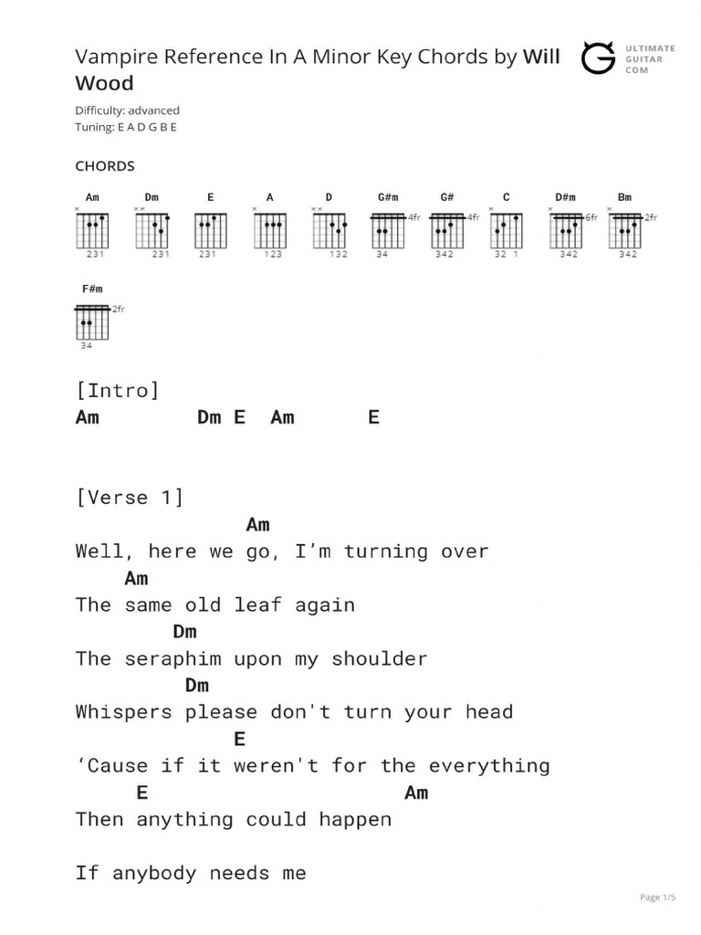 vampire reference in a minor key chords | PDF