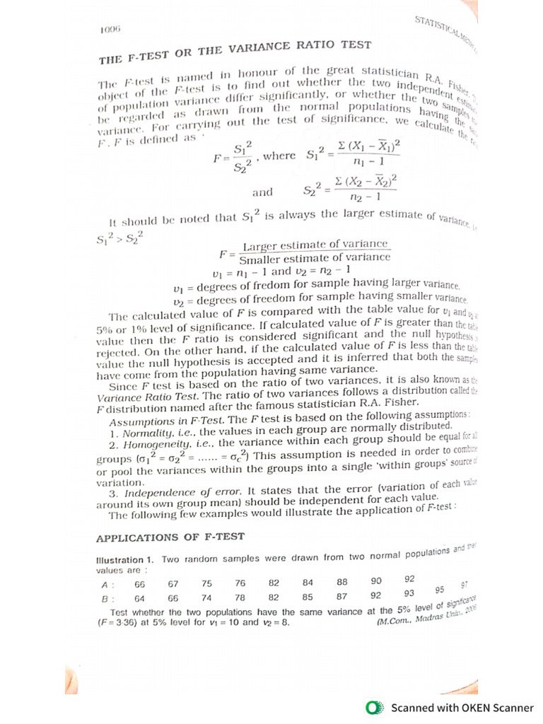 Chi-Square Test, F Test and T Test Examples and Formulas | PDF