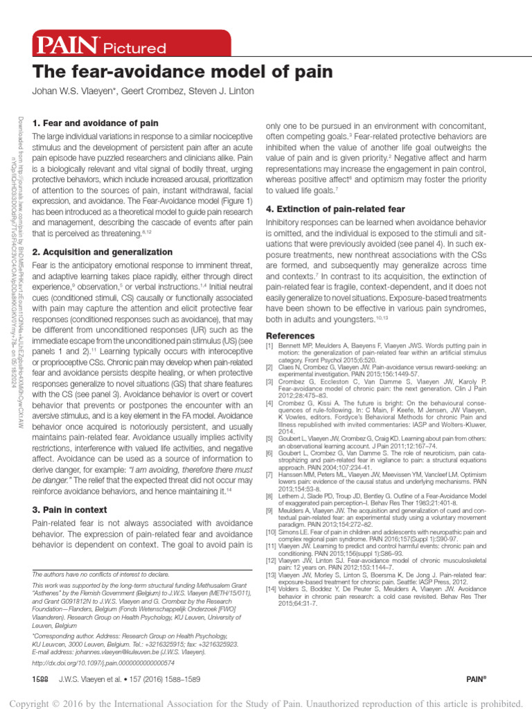 Understanding the Fear-Avoidance Model | PDF | Classical Conditioning ...