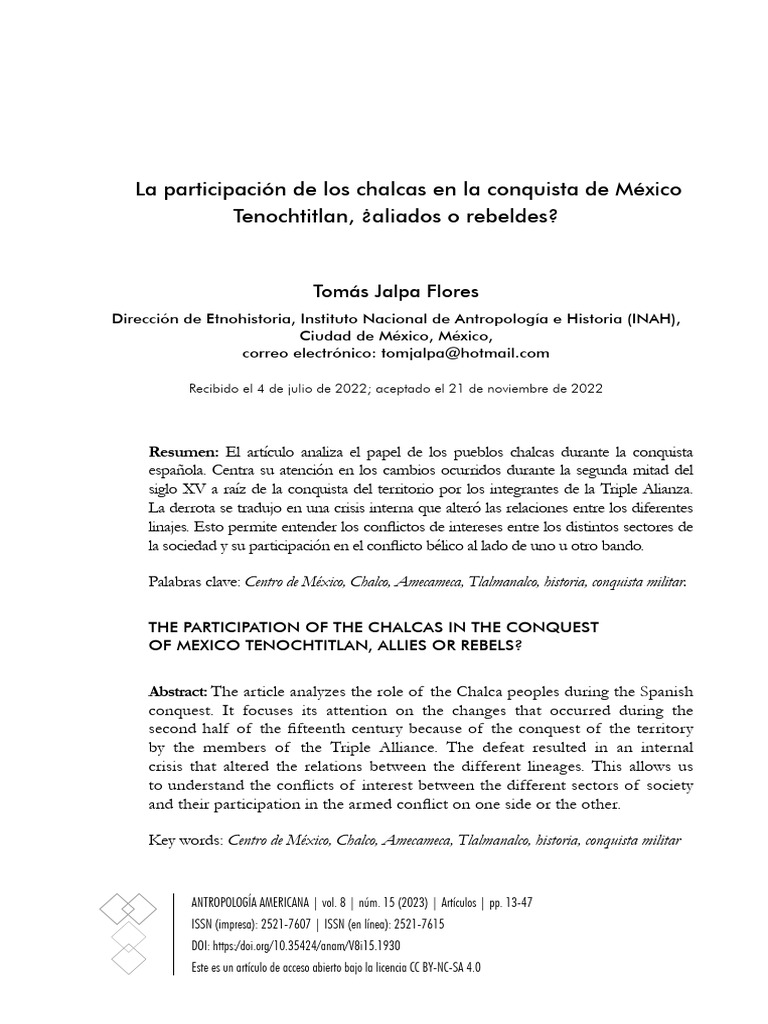Chalcas en la Conquista de Tenochtitlan | PDF | Hernán Cortés | México