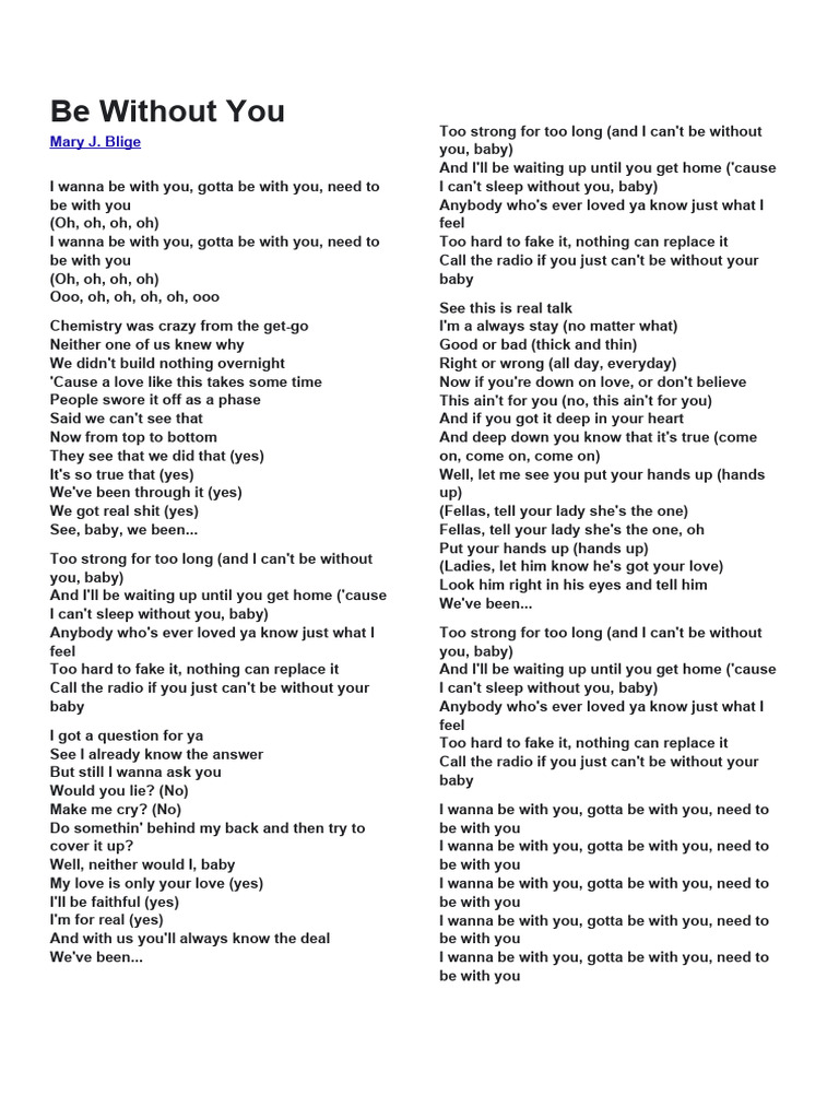 Be Without You - Mary J Blige | PDF