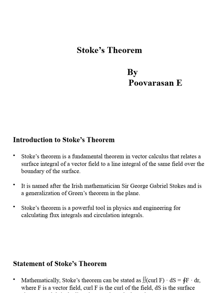 Understanding Stoke's Theorem in Vector Calculus | PDF