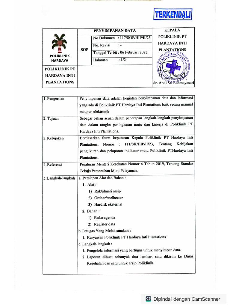 SOP Penyimpanan Data | PDF