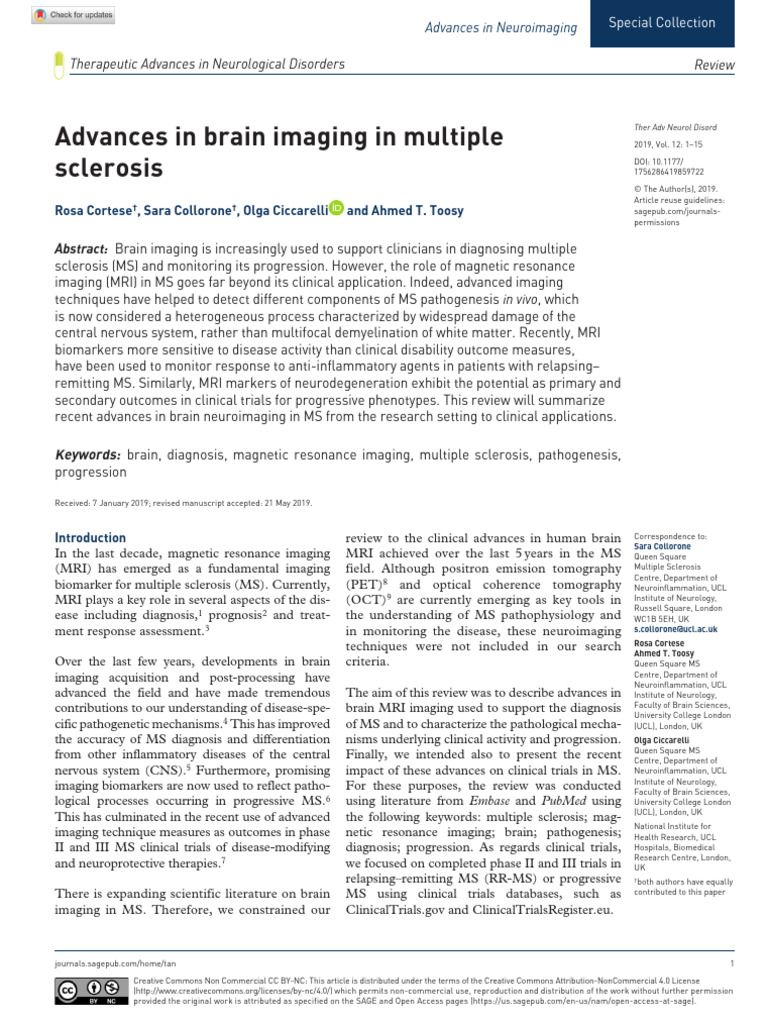 Advances in Brain Imaging in Multiple Sclerosis | PDF | Multiple Sclerosis | Magnetic Resonance ...