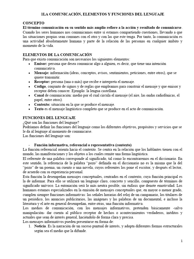 Tema 1 y 2 - LA COMUNICACIÓN Y LAS FUNCIONES DEL LENGUAJE | PDF ...