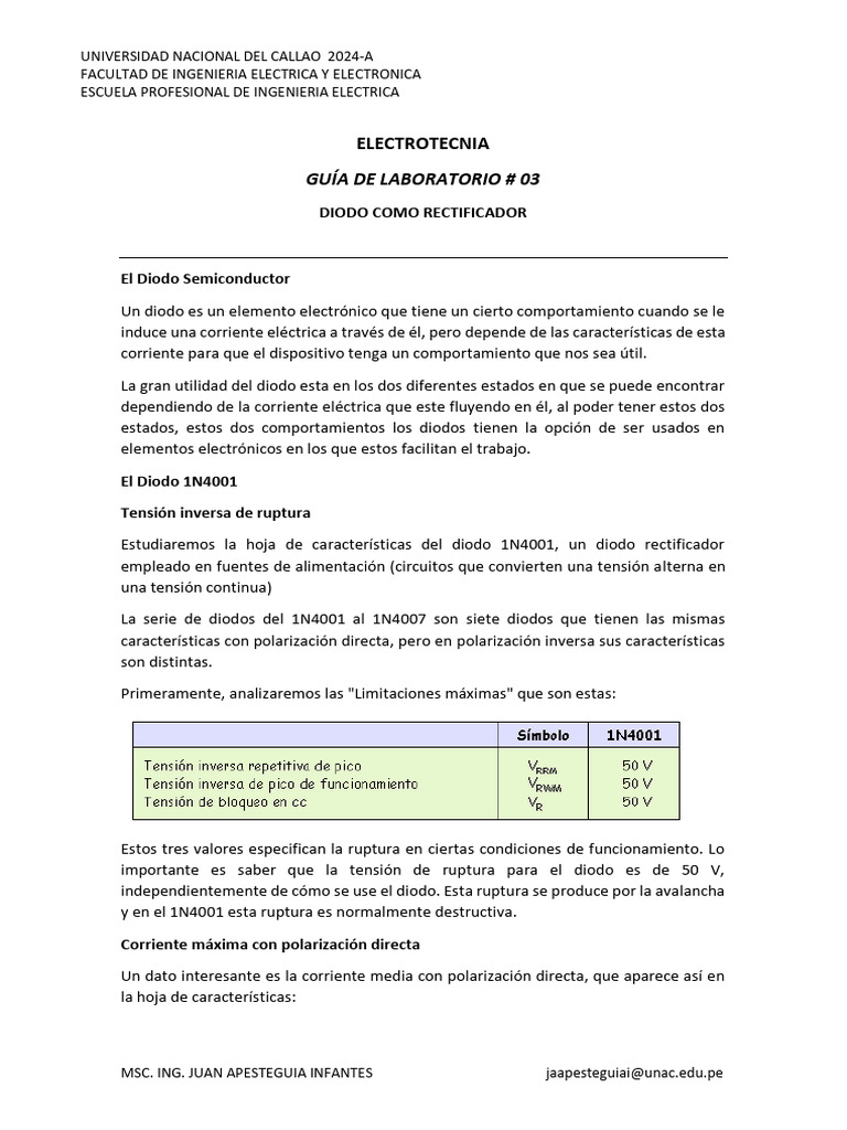 Guía de Laboratorio: Diodo Rectificador | PDF | Diodo | Rectificador
